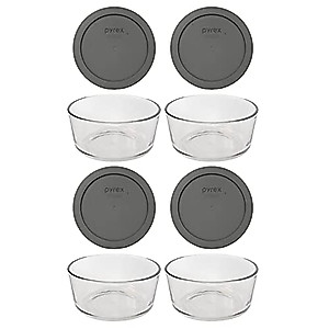 Pyrex (4 7201 4 Cup Glass Bowls & (4) 7201-PC Puddle Gray Lids