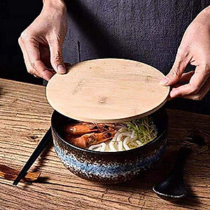 Japanese Ramen Bowls Japanese Rice Bowl (Contains chopsticks and spoons) Japanese Blue Ceramic Hand Drawn Rice Bowl Retro Tablewarel 6.5 inch