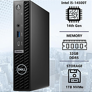 Dell OptiPlex 7020 7000 MFF Intel i5-14500T (14 Cores, Beats Intel i7-13700T), 32GB DDR5 RAM, 1TB NVMe, WiFi, DisplayPort, Wired KB & Mouse, 3YR, W11P, Business Desktop w/USB Drive
