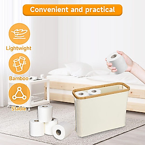 Toilet Paper Storage,Toilet Paper Basket with Bamboo Lid,Bathroom Toilet Paper Storage Organizer,Free Standing Toilet Paper Holder Up to 9 Mega Rolls,Toilet Paper Storage Box Container with Handle
