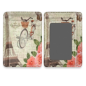 Linomo Thin leather Card Holder and Money Clip Vintage Eiffel Tower Wallet RFID Blocking for Men & Women