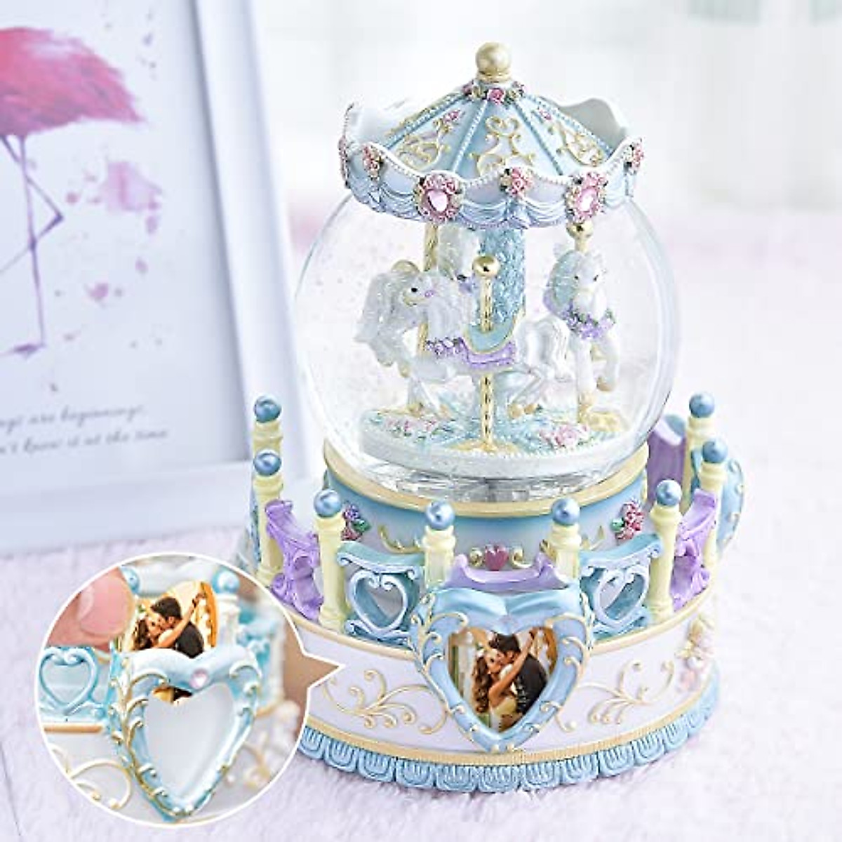 Carousel Horse Music Box Gifts - Merry Go Round Snow Globe for Girls Women Wife Mom Daughter Valentine Anniversary Christmas Birthday Present Play You are My Sunshine