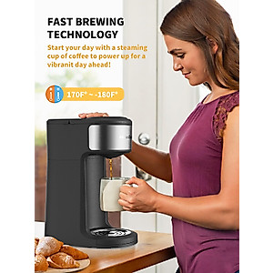 Hrelec 2 in 1 K Cup Coffee Maker, Iced Single Serve Coffee Maker for Capsule and Ground Coffee, Pod Coffee Maker One Cup Small Coffee Machine with Self-Cleaning Function, 8-14 oz Brew Size