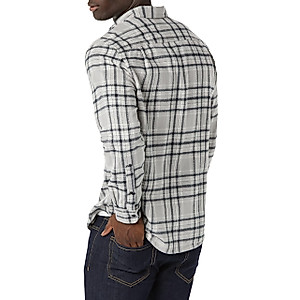Amazon Essentials Men's Long-Sleeve Flannel Shirt (Available in Big & Tall), Black Light Grey Plaid, Large