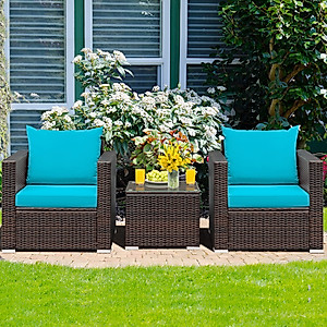 HAPPYGRILL 3 Pieces Patio Furniture Set PE Rattan Wicker Sofa Set with Cushions and Coffee Table Outdoor Patio Conversation Set for Garden Poolside Balcony