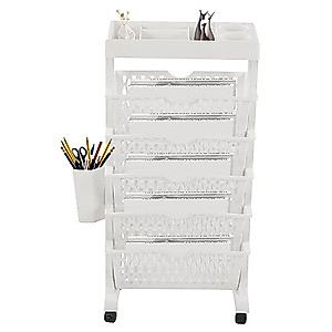 Mobile Shelving, Universal Wheels Tidy Storage 6-Tier Rolling Shelving for Living Room (White)