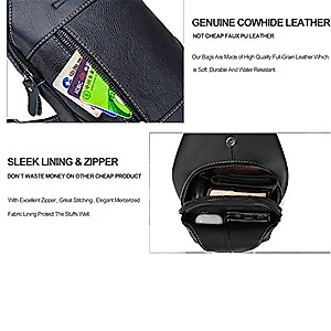 JOTONOXEN Mens Sling Bag Genuine Leather Chest Shoulder Backpack Cross Body, Water Resistant Anti Theft Shoulder Bags Chest backpack (Black)