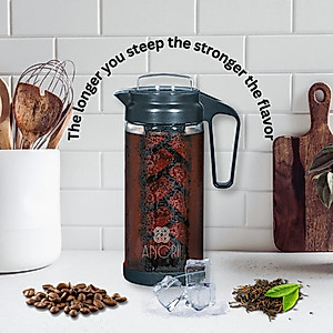 ANORII Cold Brew Coffee Maker, Cold Brew Coffee Pitcher, Cold Brew Pitcher for Fridge, 1.3L Cold Brew Carafe, Glass Tea Kettle, Brewer Decanter for Brewing Iced Coffee & Tea, Cold Brew Set