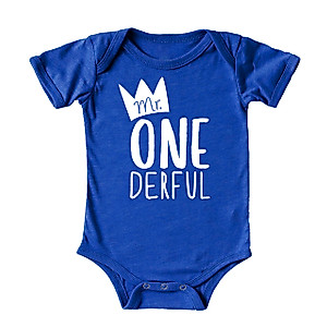 Olive Loves Apple Mr.One-Derful 1st Birthday Bodysuit for Baby Boys First Birthday Vintage Royal Bodysuit 12 Months