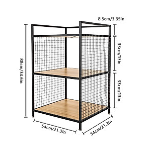 DCEHKR 3-Shelf Shelving Storage Metal and Wood Style Garage Shelving 3-Tier Wood Shelving Unit 21.3" x 21.3"x 34.6" Multi-Purpose Indoor Garage Storage Organizer Shelves