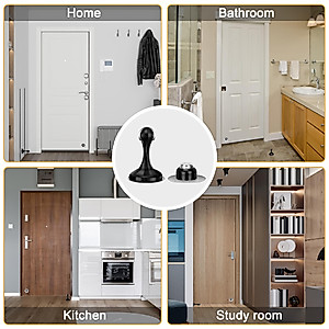 Crosize Magnetic Door Stoppers 2 Pack, Stainless Steel Door Stops for Wall and Floor Mounting, Door Holder Keep Door Open, No Drilling Door Stop with 3D Adhesive Tapes, Black