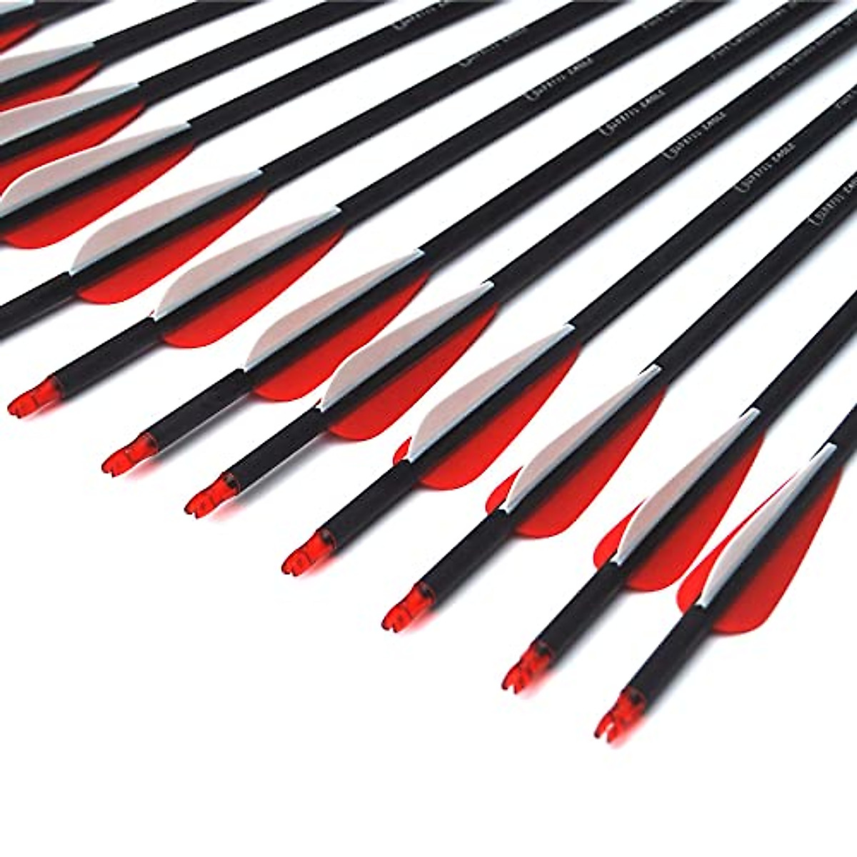 COLORFUL EAGLE 28/30/31 Inches Spine 300/400 Pure Carbon Arrows with Red and White Color for Recurve/Compound Bows Archery Hunting （Pack of 12） (Spine 400, 28 Inches)