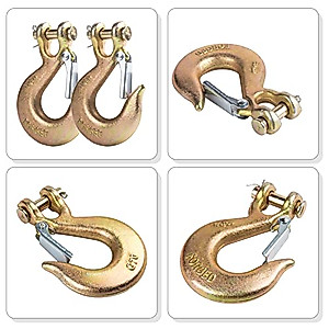Clevis Slip Hook 3/8" - Forged G70 Steel Chain Hook with Safety Latch 18,000 Lb Capacity for Rigging Deck Hauler Receiver Hitches Trailer Wrecker Truck (4 Pack)