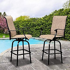 VINGLI Upgraded Outdoor Swivel Bar Stools Outdoor Patio Chairs Set of 2, Metal Outdoor Bar Stools Bar Set Outdoor Stools Bar Height Chairs Set Outside Chairs (Black)