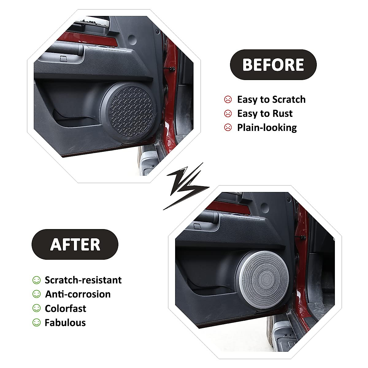 LLKUANG Car Front Door Speaker Horn Net Kit for Toyota FJ Cruiser 2007-2021 Stainless Steel Trunk Woofer/Speaker Cover Trim Accessorise (Front door speaker)