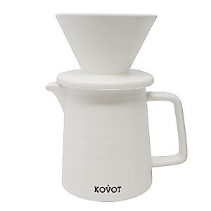 Kovot Pour Over Coffee Maker Set, Premium Ceramic Dripper for 1-2 Cup & 15 ounce Serving Pitcher, Home Filter Coffee Maker (White)