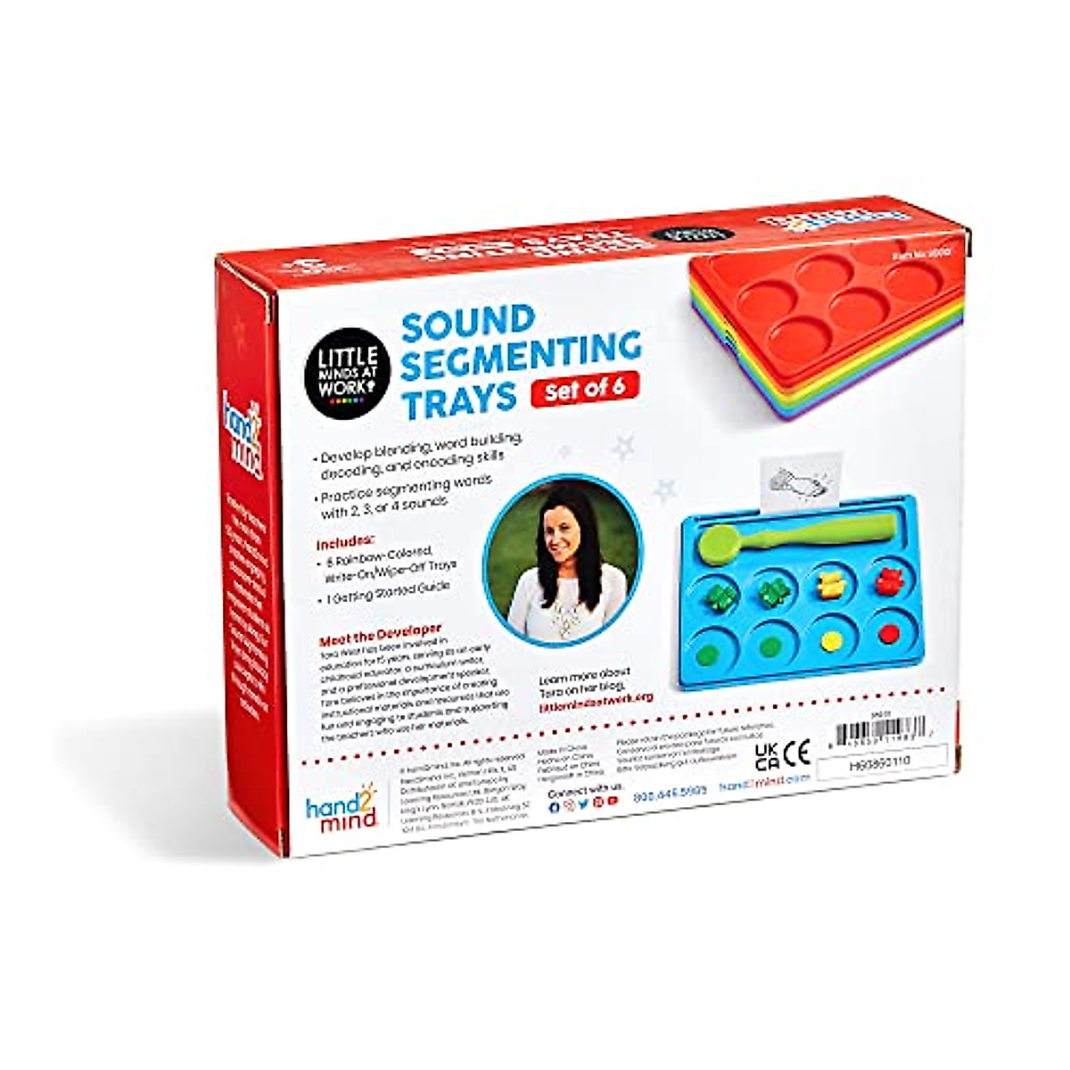 hand2mind Little Minds at Work Sound Segmenting Trays by Tara West, Phonemic Awareness, Science of Reading Manipulatives, Elkonin Boxes, Letter Sounds, Preschool Learning Activities (Set of 6)