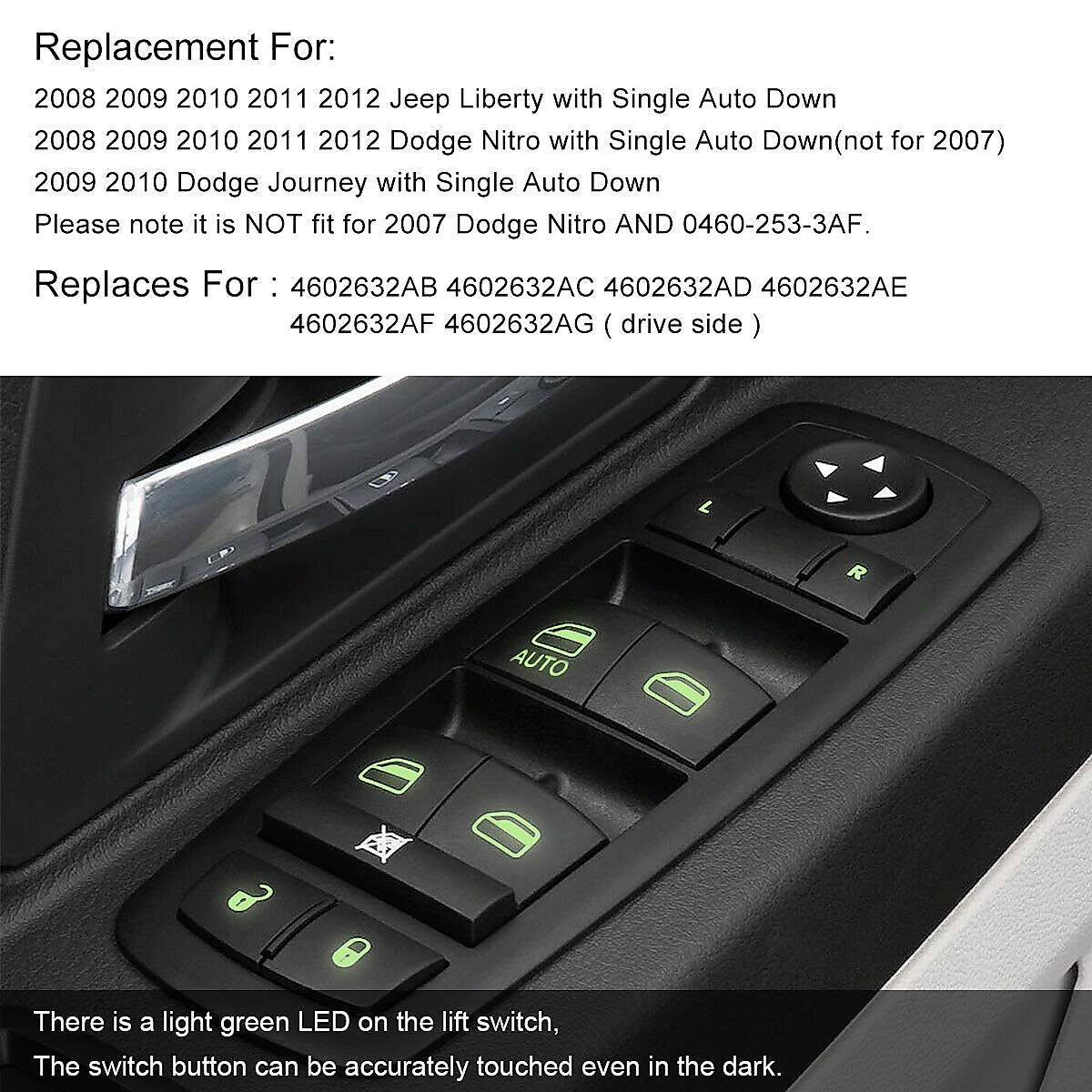 SYKRSS Master Power Window Switch Front Left Driver Side Compatible with 2009 2010 Dodge Journey 2008-2012 Jeep Liberty 2008-2012 Dodge Nitro Replaces 4602632AC