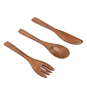 Wooden Forks and Spoons for Eating Utensils Set, Travel Wooden Spoons Forks, Wooden Dinner Utensil Set Kitchen Wooden Flatware Tableware Cutlery Set Includes Wooden Spoon, Fork, Knife (3 Pieces)