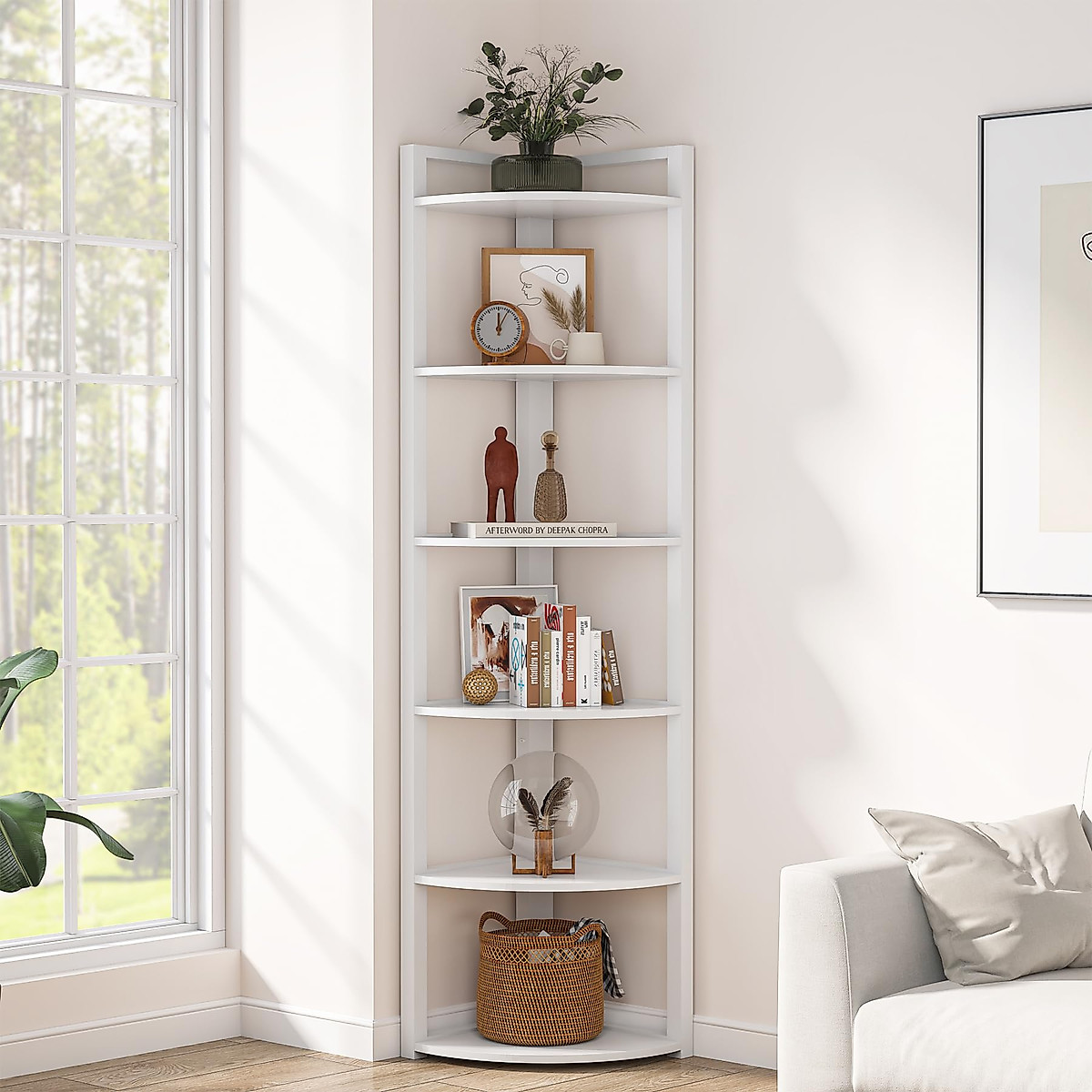 TRIBESIGNS WAY TO ORIGIN Corner Shelf, 70.9 Inch Tall Corner Bookshelf, 6 Tier Ladder Shelf with Metal Frames Multifunctional Modern Bookcase for Living Room, Home Office, Kitchen, Small Space (White)