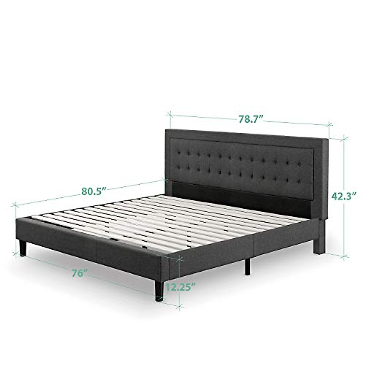 Zinus Dachelle Upholstered Platform Bed Frame / Mattress Foundation / Wood Slat Support / No Box Spring Needed / Easy Assembly, King, Dark Grey