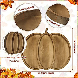 Spiareal Thanksgiving Wooden Serving Platter Maple Pumpkin Leaf Christmas Snack Fruit Meat Cheese Board Rustic Angle Shape Charcuterie Board Sectional Dish Plate for Thanksgiving Christmas(Pumpkin)