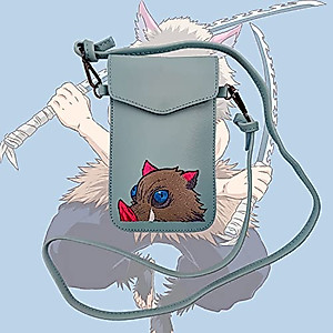 LLJIUJIU Demon Slayer Hashibira Inosuke Cell Phone Purse Small Crossbody Bag Mini Cell Phone Pouch Shoulder Bag Grey