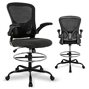 Drafting Chair Tall Office Chair, Standing Desk Chair with Flip-Up Arm, Ergonomic Mesh Computer Chair with Adjustable Foot Ring for Conference Room, Executive Rolling Swivel Stool for Office & Home.