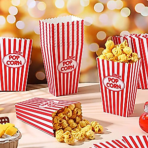 100 Pcs Popcorn Boxes Popcorn Cups Bulk 5.5 Inches Tall Paper Popcorn Bags Popcorn Cups Striped Red and White Popcorn Buckets Containers Bowl for Family Movie Theater Carnival Circus Party