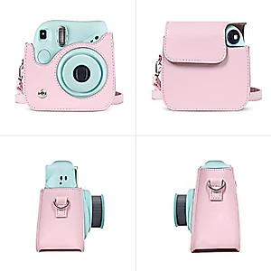MOSISO Camera Case Compatible with Fujifilm Instax Mini 7+ Instant Camera, PU Leather Protective Case Cover Carrying Storage Bag with Adjustable Shoulder Strap, Pink