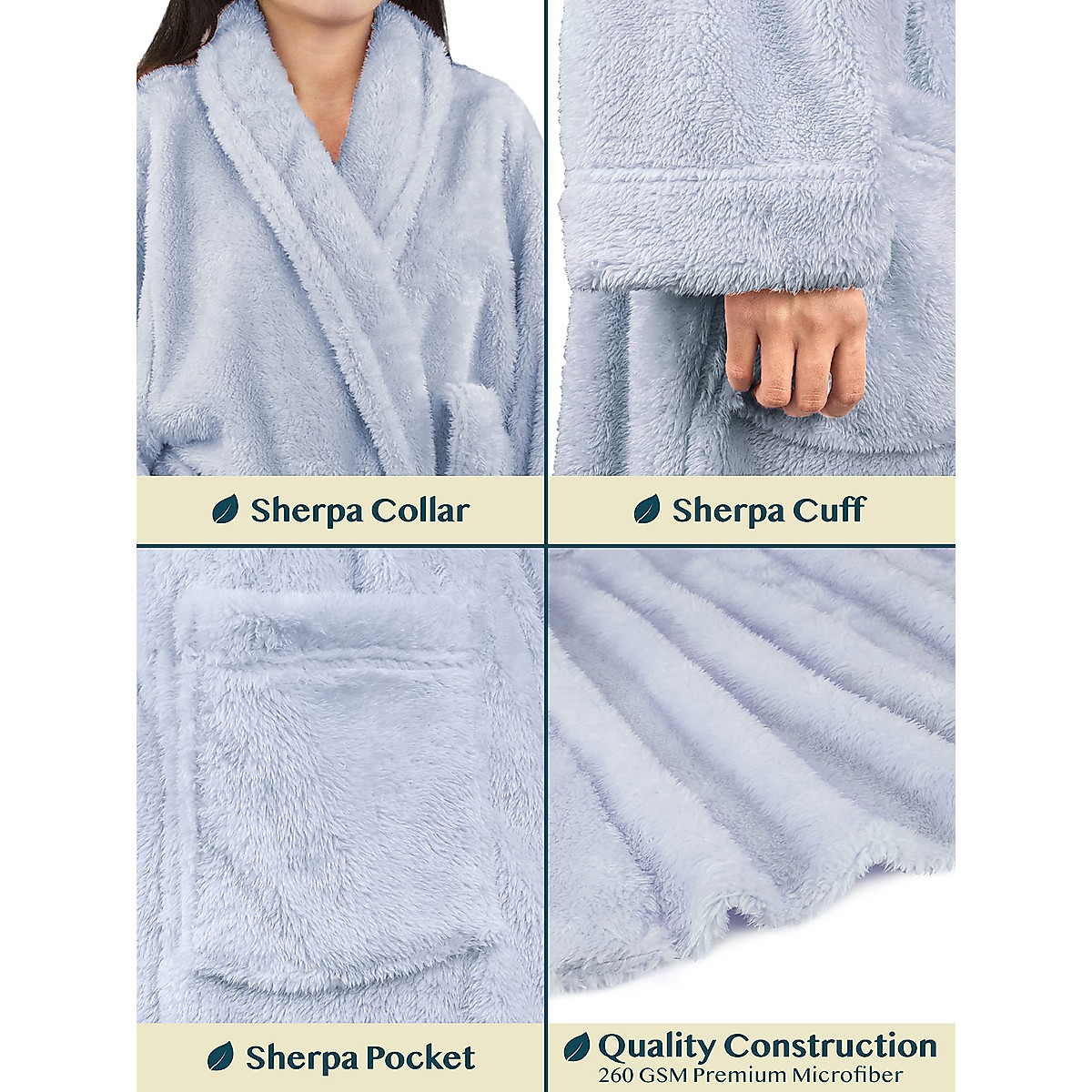 PAVILIA Premium Womens Plush Soft Robe Fluffy, Warm, Fleece Sherpa Shaggy Bathrobe (S/M, Light Blue)