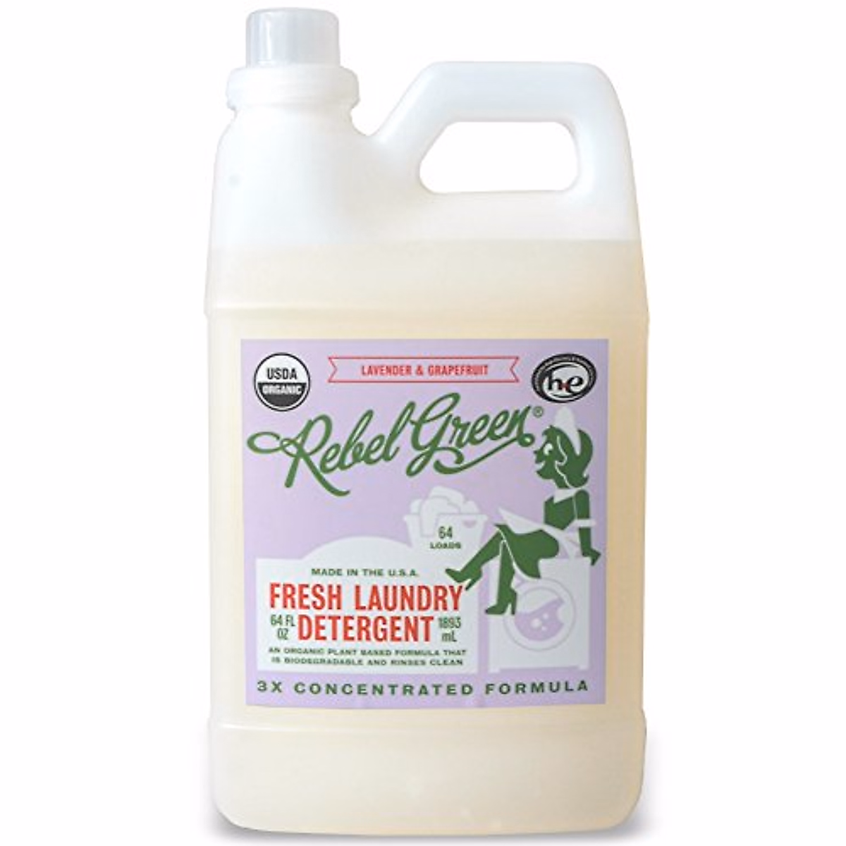 Rebel Green USDA Organic HE Liquid Fresh Laundry Detergent - Natural & Hypoallergenic Laundry Soap, Lavender and Grapefruit - 64 Loads