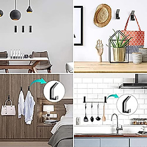 WANYD Small Towel Hooks for Bathrooms 6 Pack, Glue on not Screw, Black Modern Coat Hooks Adhesive Wall Hooks, Waterproof Bath Robe Hook for Hanging Clothes, Hat, Key