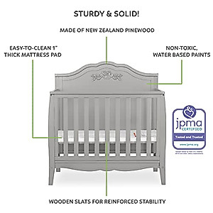 SweetPea Baby Rose 4-in-1 Convertible Mini Crib in Platinum, JPMA Certified Baby Crib, Non-Toxic Finish, New Zealand Pinewood, with 3 Mattress Height Settings
