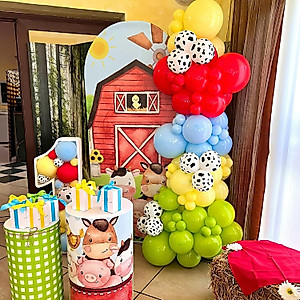 138Pcs Cow Balloon Arch Garland Kit Farm Animals Party Decorations Red Yellow Blue Green Animal Print Balloons for Farmhouse Barn Birthday Country Western Cowboy Baby Shower Party Supplies