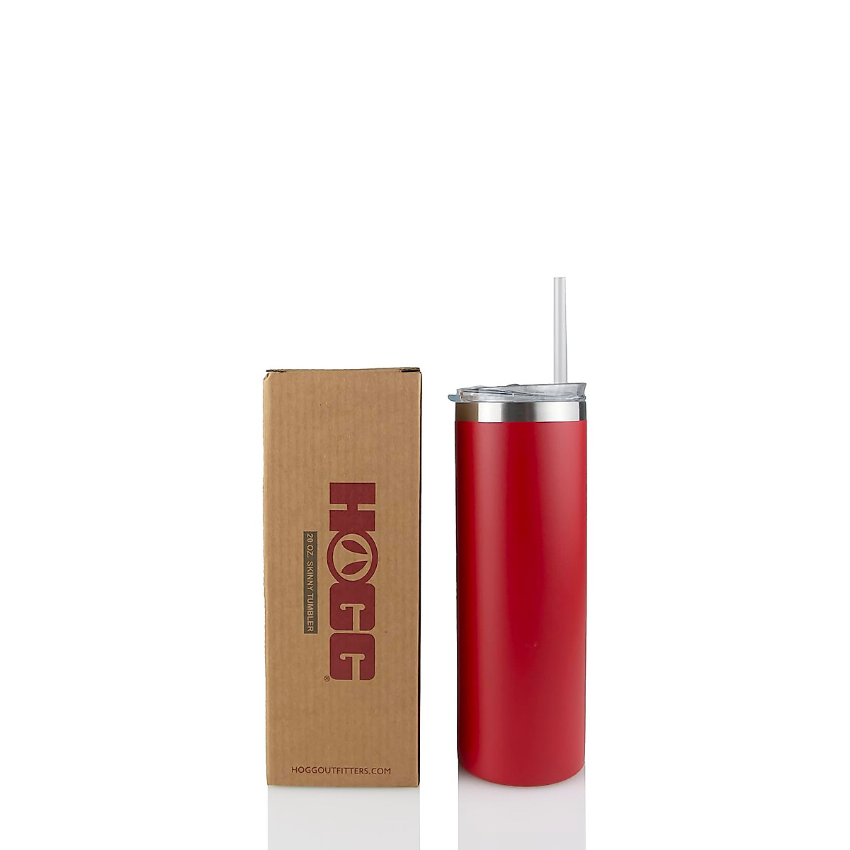 Hogg 20oz Powder Coated Skinny Tumbler, DIY, Customizable, Reusable, Double Wall Insulated, Colored Tumblers (Red)