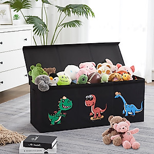 downluxe Extra Large Storage Bins with Lids and Handles, 136 L Collapsible Sturdy Storage Containers, Black Storage Basket Box Organizer for Closet, Living Room, Bedroom, 40"x13"x16", Dinosaur