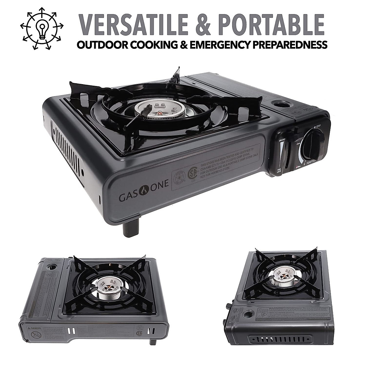 Gas One Butane Gas Stove with 4 Fuel Canister Catridge - Gray