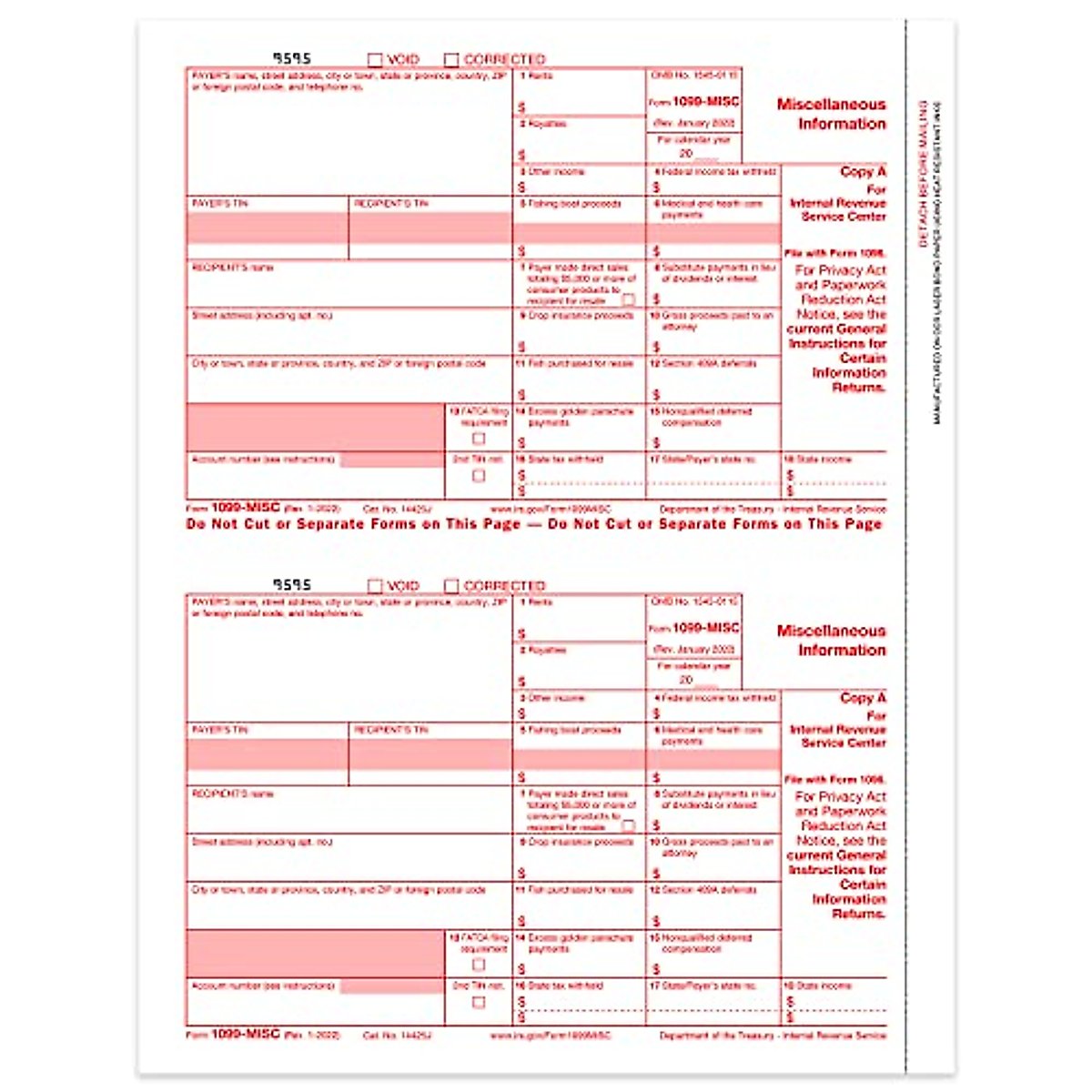 1099 MISC Forms 2022, 4 Part Tax Forms Kit, 25 Vendor Kit of Laser Forms Designed for QuickBooks and Accounting Software, 25 Self Seal Envelopes Included