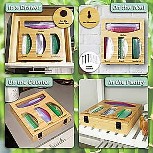 EIDEAL™ | Ziplock Bag Storage Organizer for Kitchen Drawer | Baggie Organizer | Ziploc Plastic Bag Storage | Space Saving Organization | Bamboo Organizer | Ziplock Bag Storage |