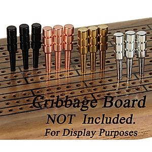Premium Metal Cribbage Pegs, Set of 12, in Four, 1 5/16” Tall; Tapered to Fit 1/8 Holes, with Green Velveteen Drawstring Storage Pouch