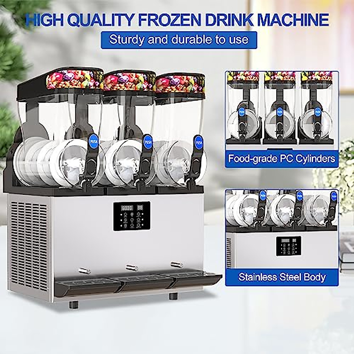 BZD Commercial Slushie Machine - 1450W 45L Tanks Commercial 110V Slushy Maker Machine 304 Stainless Steel Margarita Machines Efficient Cooling The Ideal Slushie Machine for Bars Cafes Restaurants