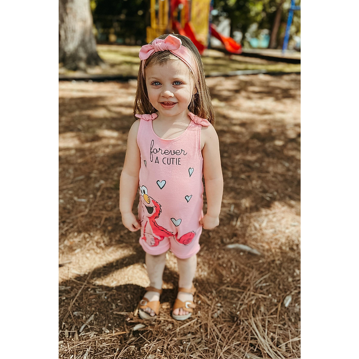 Sesame Street Elmo Baby Girls Romper and Headband Bow Set Pink 18 Months