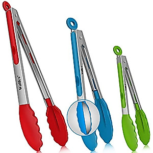 Walfos Silicone Tongs for Cooking - Heat Resistant kitchen tongs for Salad,Cooking, Grilling,Stainless Steel and BPA Free Silicone Tips set of 3 (7" 9" and 12 inch)