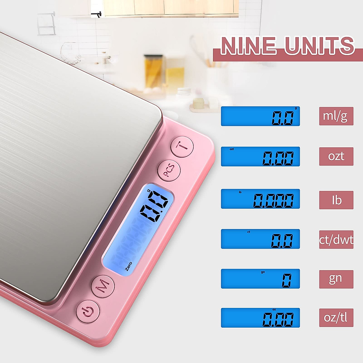 Digital Food Scale for Food Ounces and Grams，YONCON 3000g/0.1gram Accuracy Multifunctional Kitchen Scale for Cooking, Baking | Small Size for Easy Storage | Tare Function