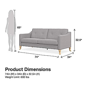 Mr. Kate Tess Sofa with Soft Pocket Coil Cushions, Small Space Living Room Furniture, Light Gray Linen