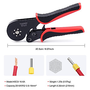 Hexagonal Ferrule Crimping Tool,Knoweasy 16-6 Ferrules Crimp Tool and Hexagonal Wire Ferrule Crimper Used for 30-5 AWG/0.5-16mm² Cable End Sleeves