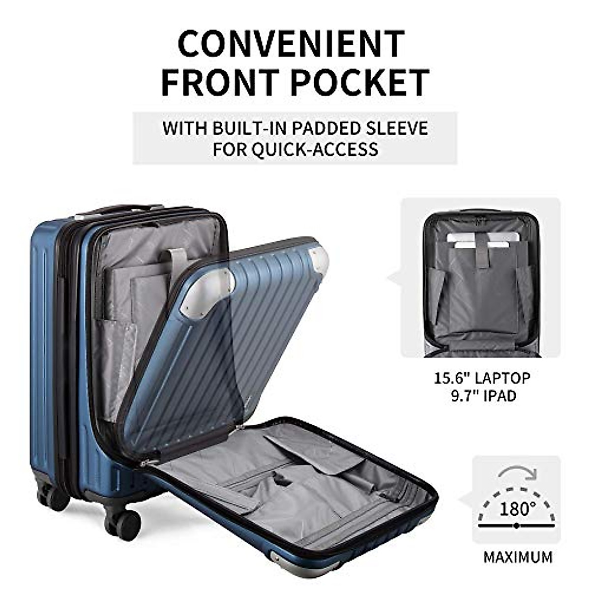 LEVEL8 Grace EXT Carry On Luggage Airline Approved, 20” Expandable Hardside Carry On Suitcase With Wheels, ABS+PC Harshell Spinner Small Luggage with TSA Lock - Blue, 20-Inch Carry-On