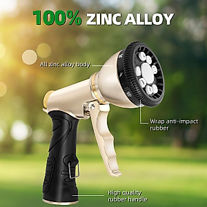 Garden Hose Nozzle, Heavy Duty Metal Water Hose Nozzle with 9 Spray Patterns, High Pressure Water Hose Nozzle Sprayer for Watering Garden, Washing Cars and Showering Pets
