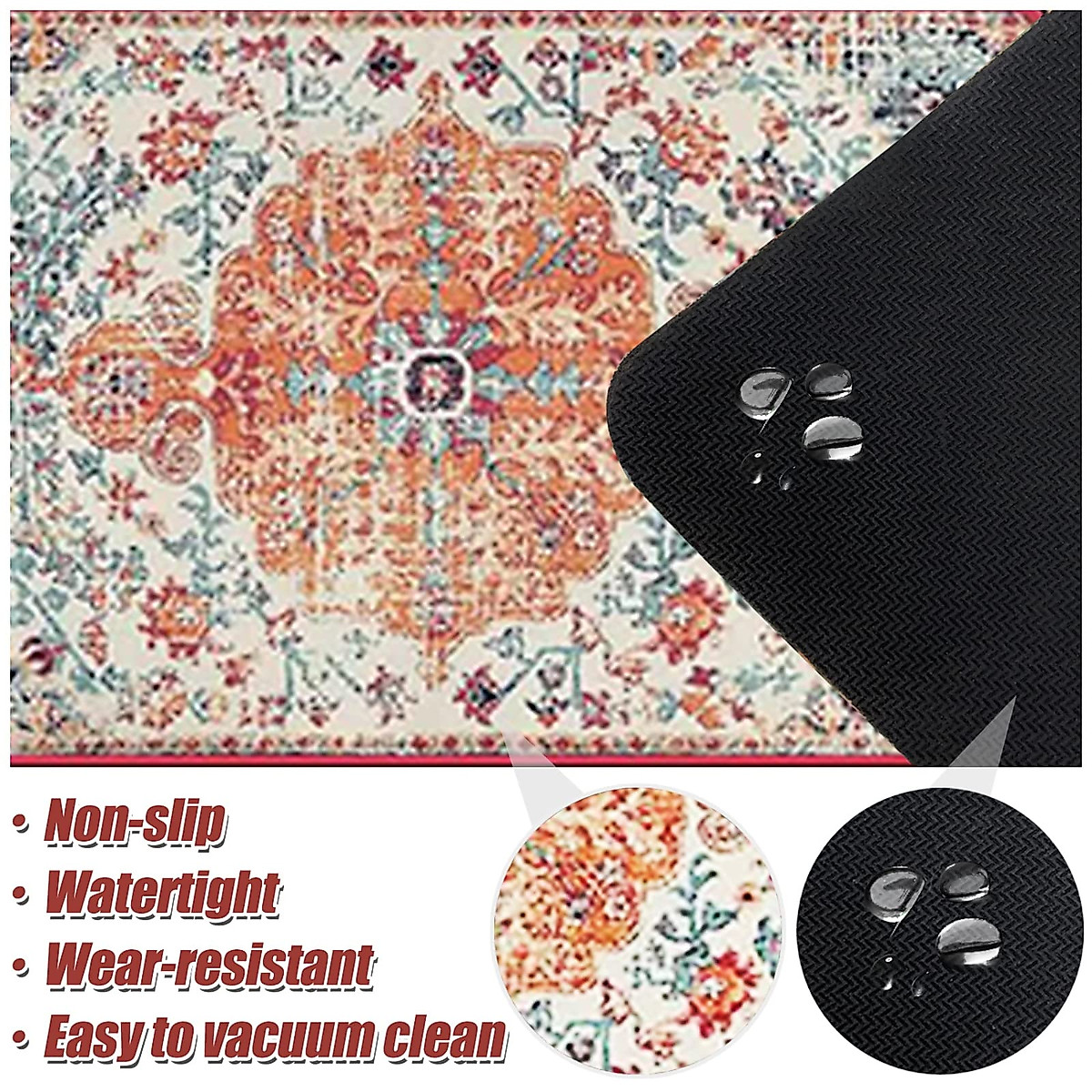 yuzshin Boho Kitchen mats for Floor 3 Piece Set,Runner Farmhouse Rubber Kitchen Mats for Floor Non Slip Machine Washable,Bohemian Kitchen mats,Thin Boho Kitchen Rug,tapetes para cocina